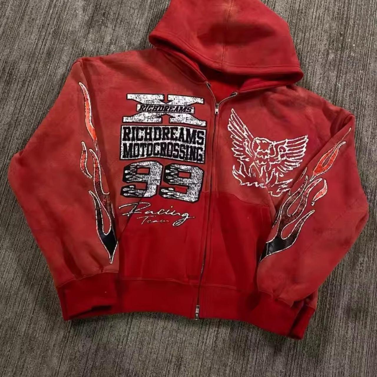 red zip up hoodie - Depop