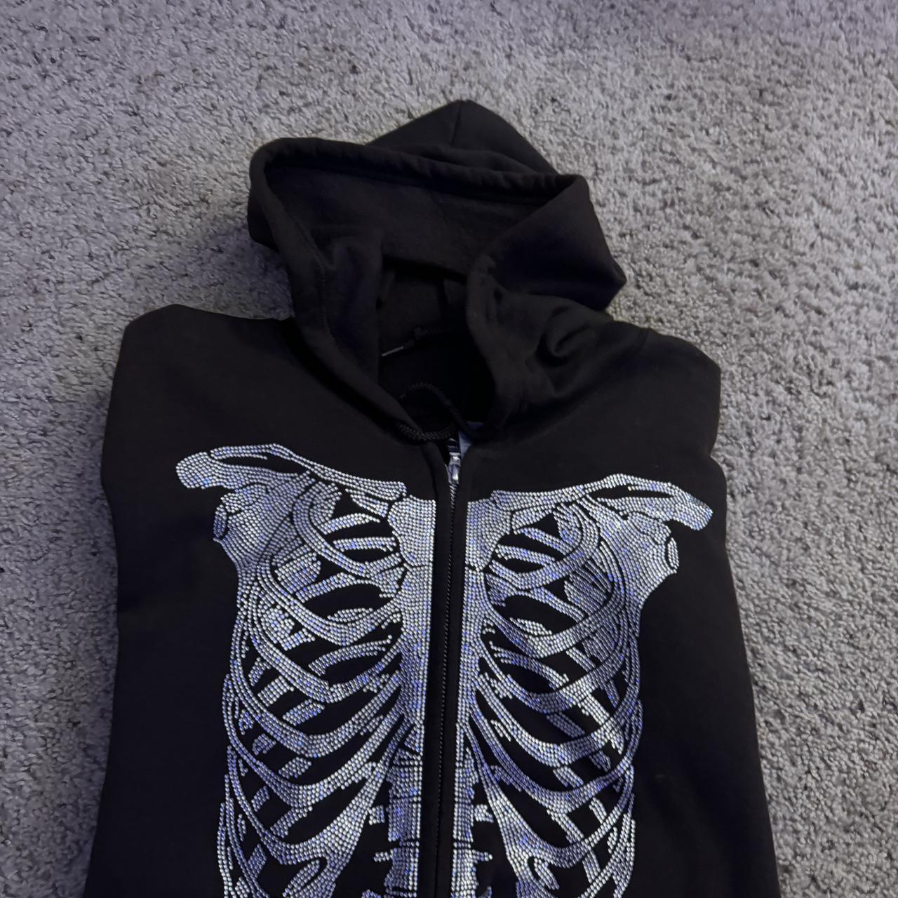 Rhinestone skeleton hoodie like brand new - Depop