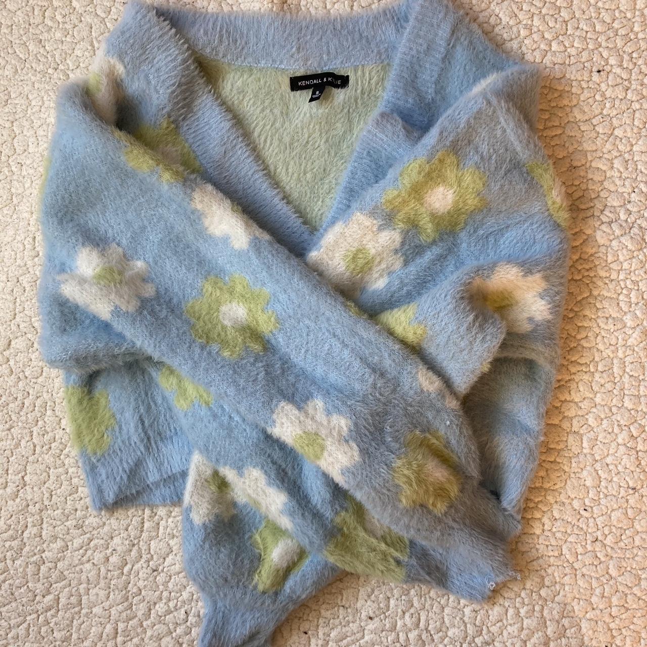 Fuzzy blue flower pattern pacsun cardigan - never... - Depop