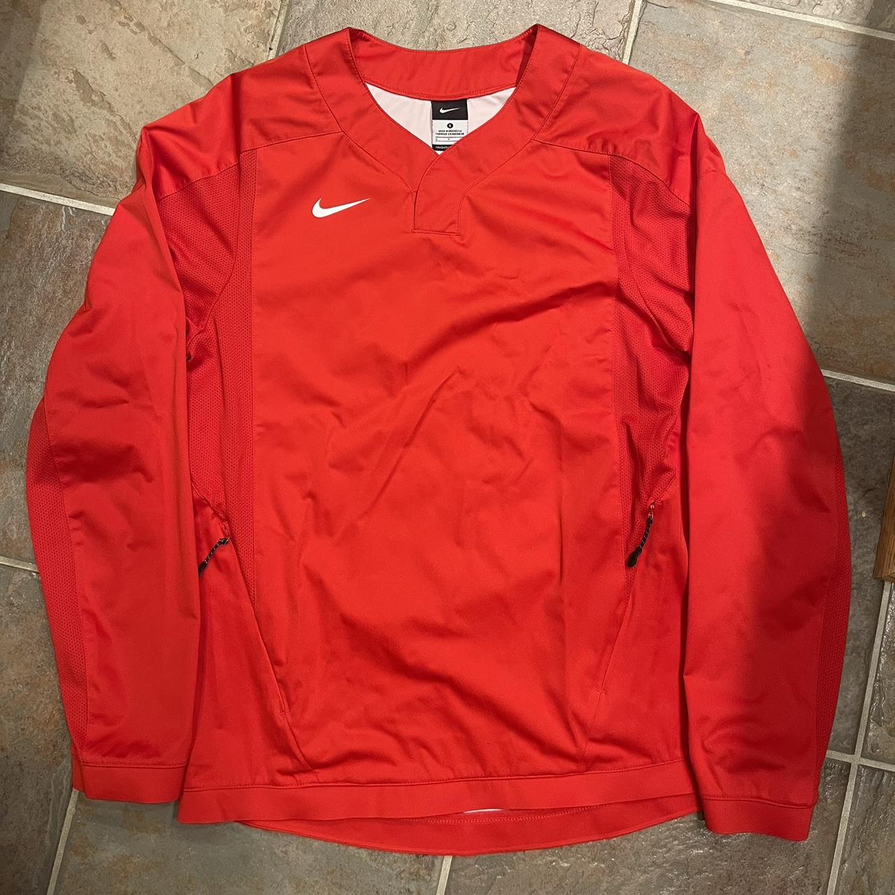 Red Nike baseball jacket w/ side pockets. Size S... - Depop