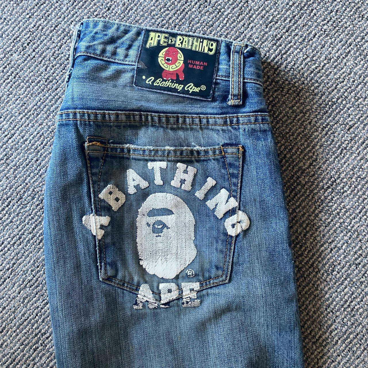 BAPE X HUMAN MADE JEANS vintage bape jeans Small... - Depop