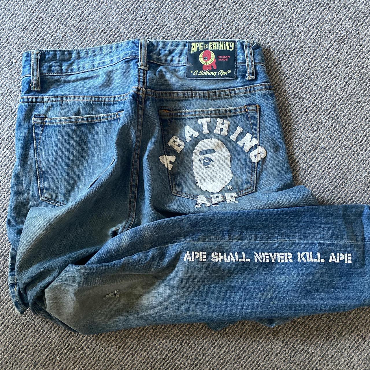 BAPE X HUMAN MADE JEANS vintage bape jeans Small... - Depop
