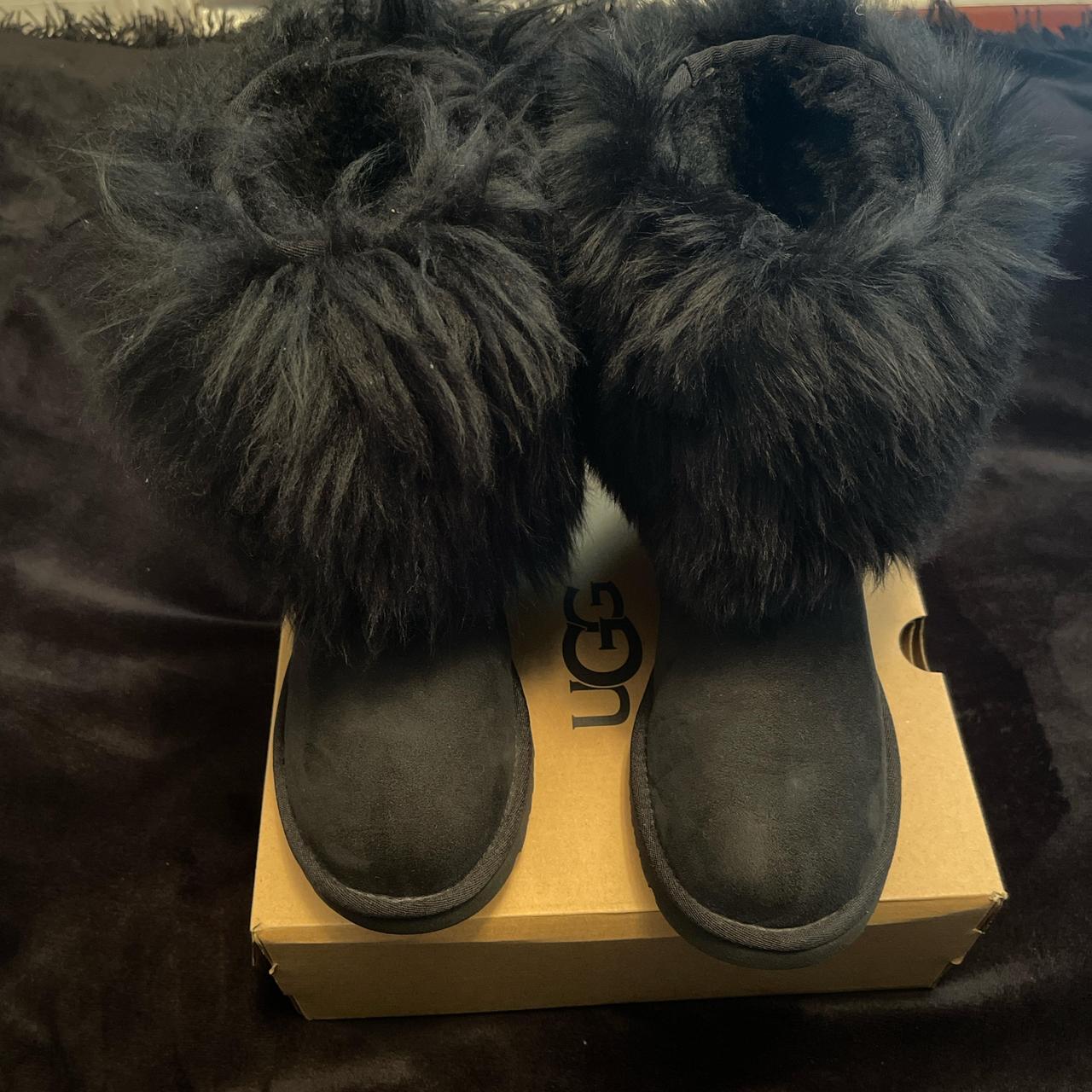 Ugg Authentic Black Furry Boots Size USA 7 - Depop