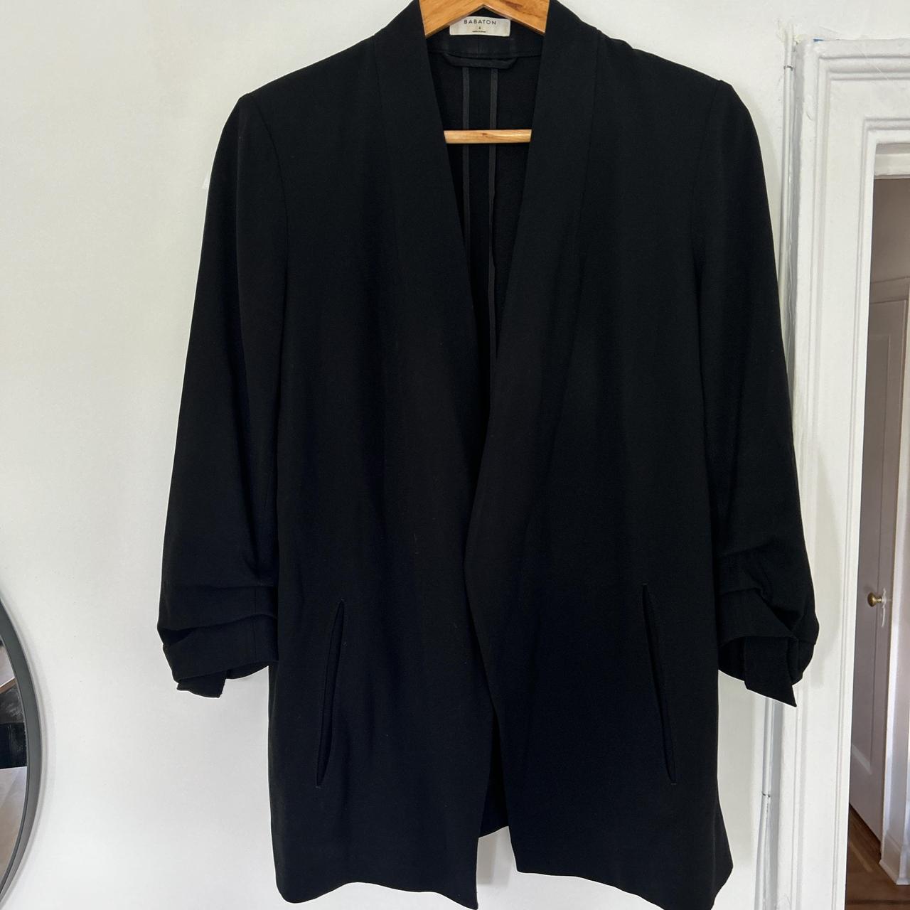 Babaton black blazer with runched 3/4-length sleeve,... - Depop