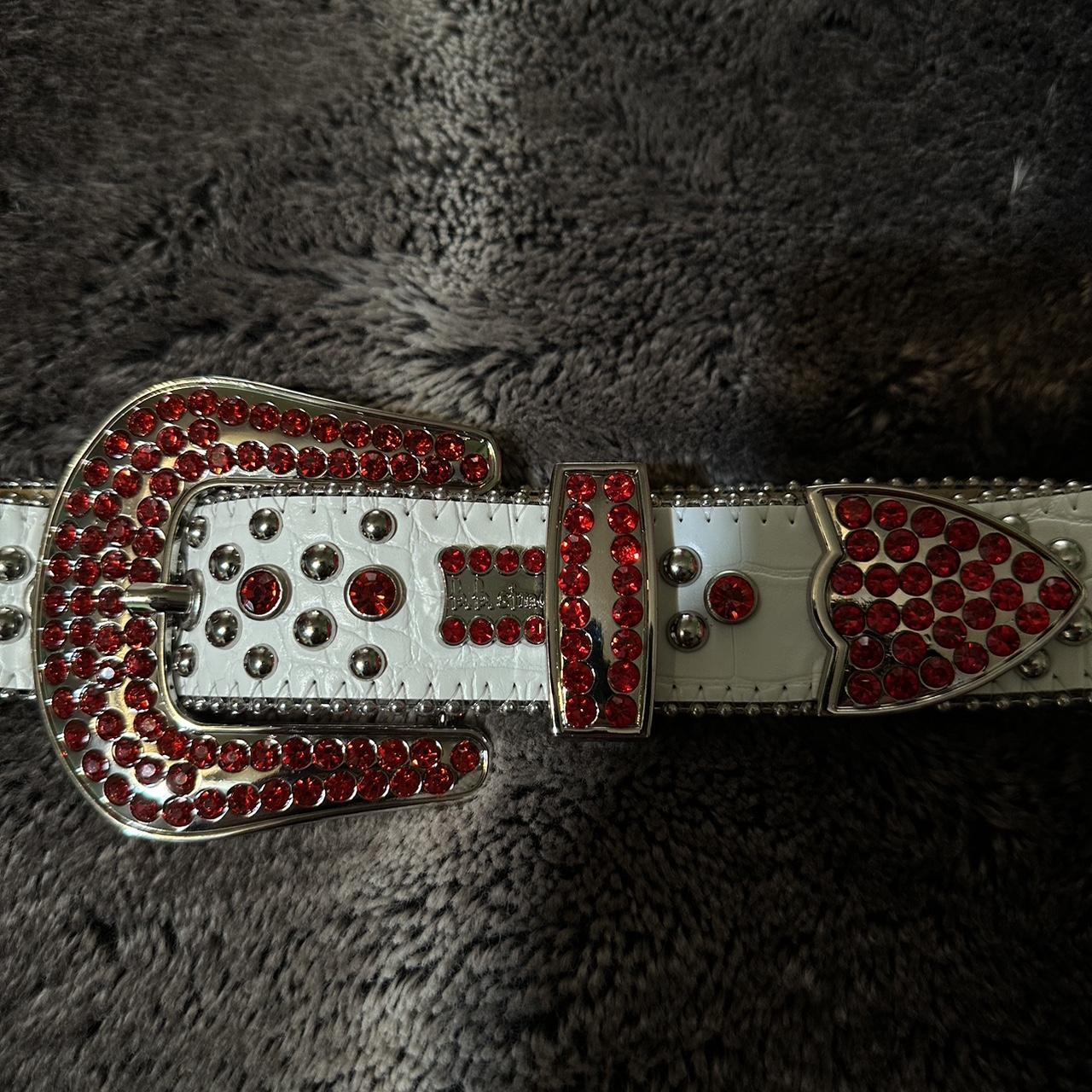Bb Simon Belt White Red Worn Once Size 32 34 Depop
