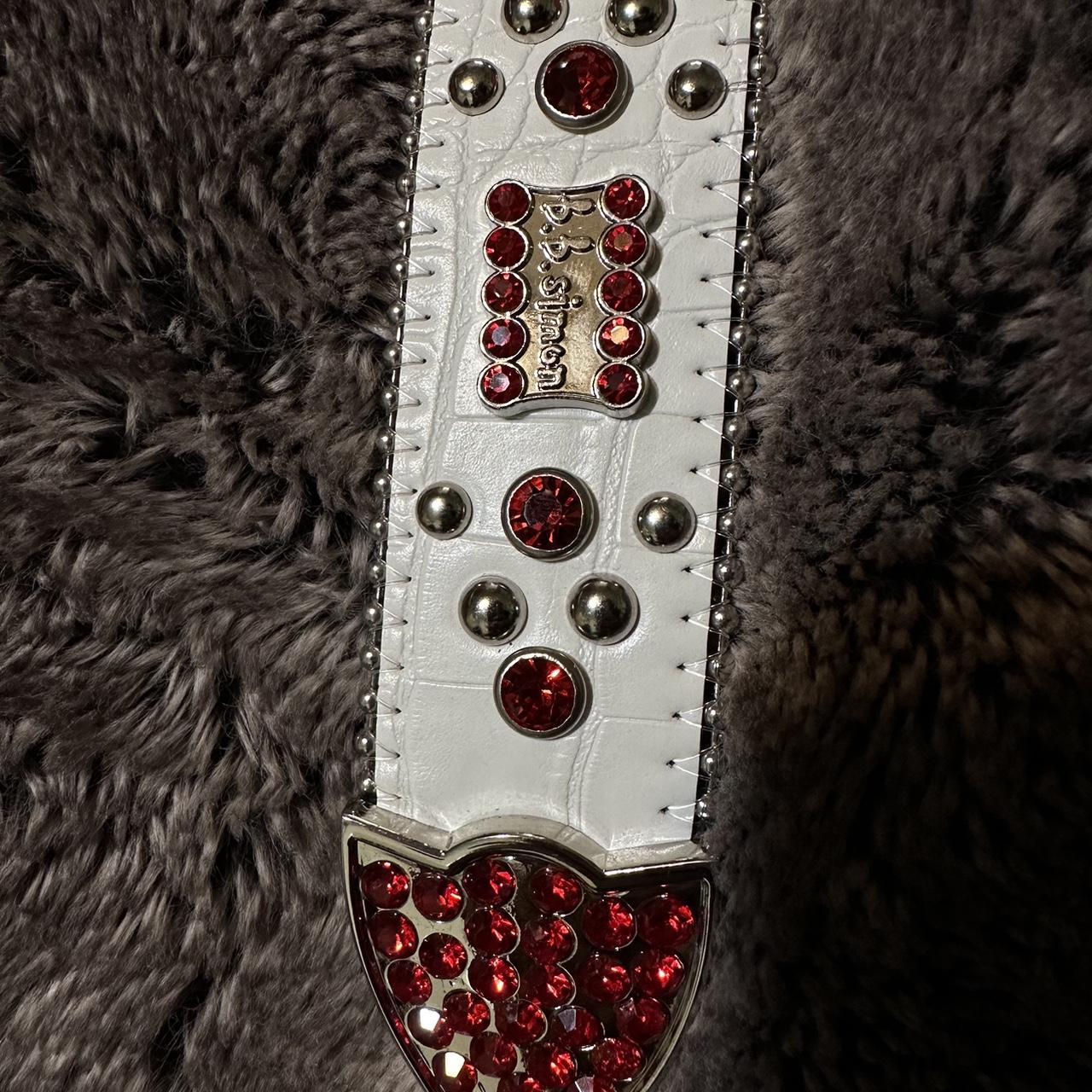 Bb Simon belt white red worn once size 32-34 - Depop