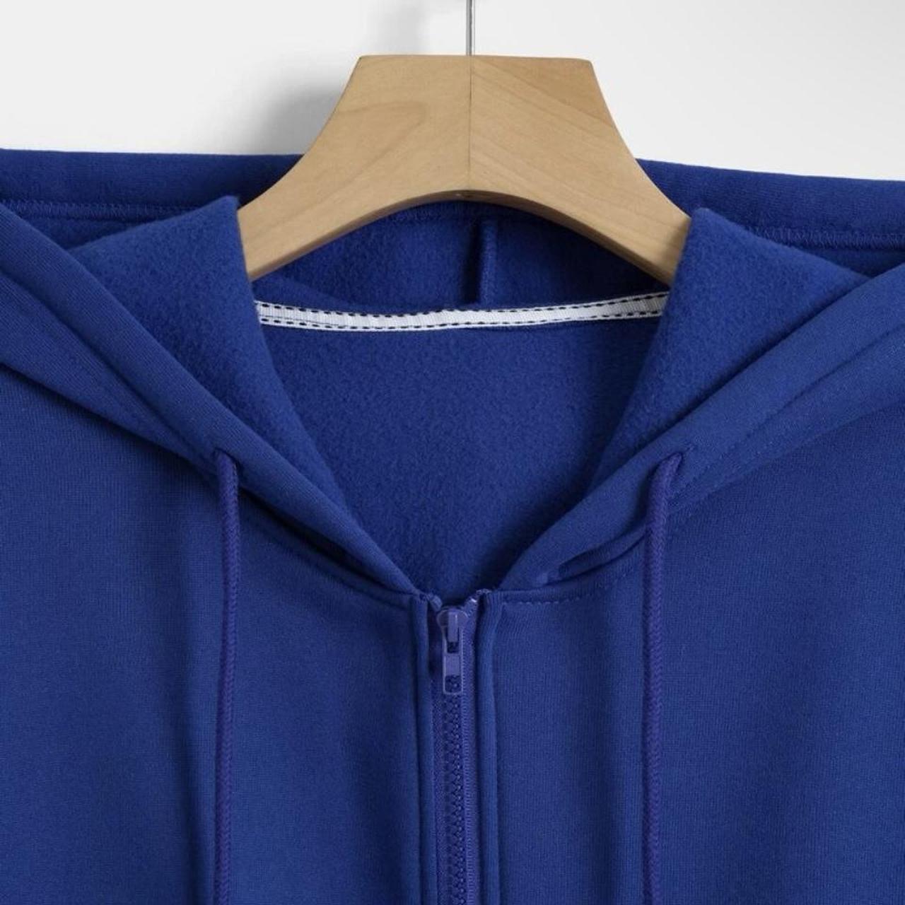 Royal Blue Zip up drop shoulder drawstring hoodie... | Depop