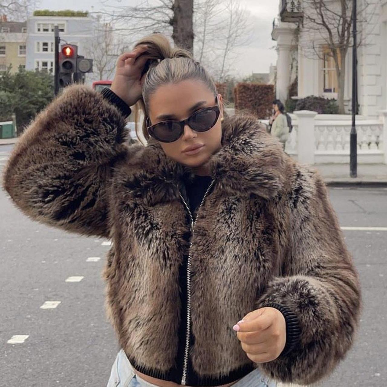 Mango faux fur cropped bomber jacket. Sold out... - Depop