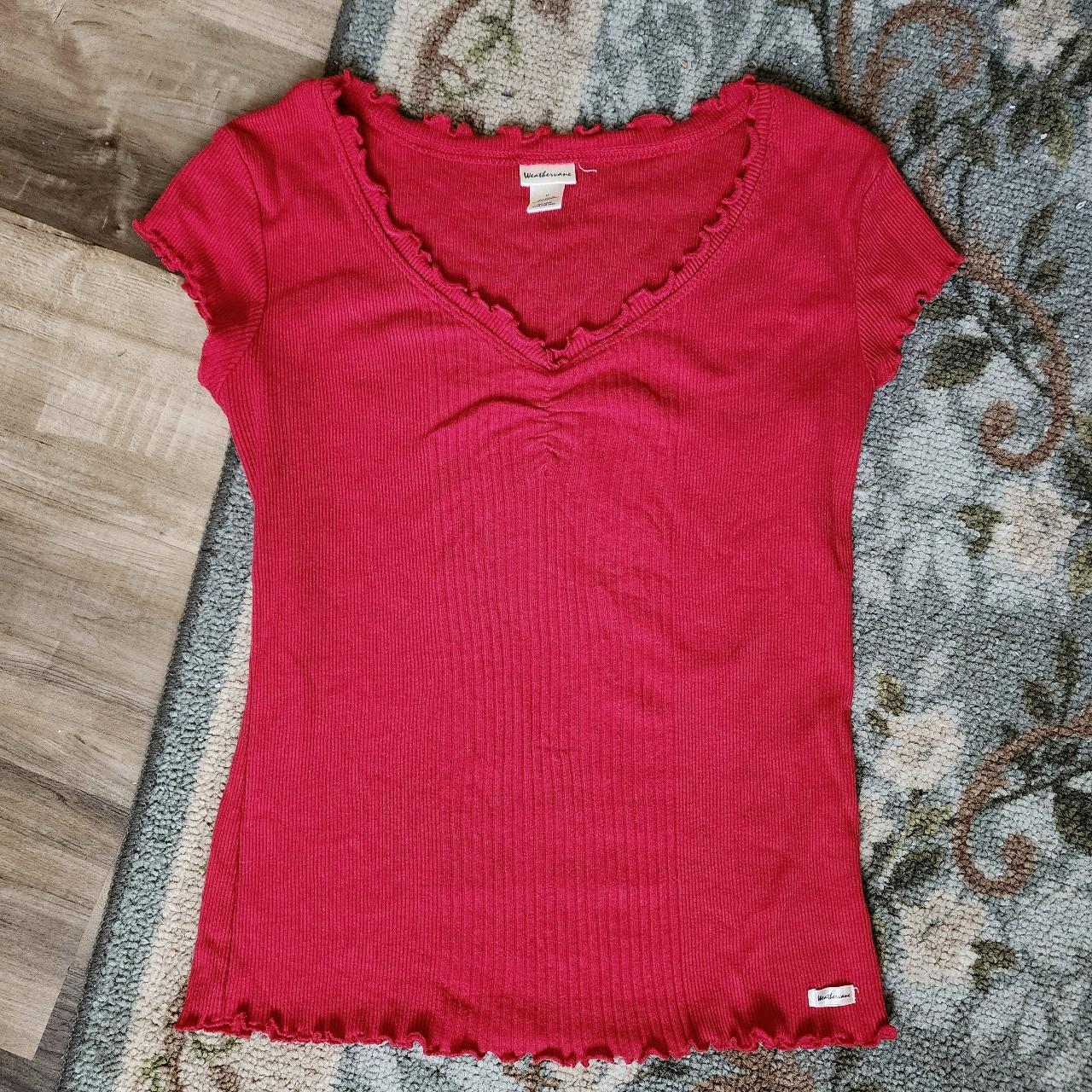 Red ruffled sweetheart neckline y2k shirt Casual... - Depop