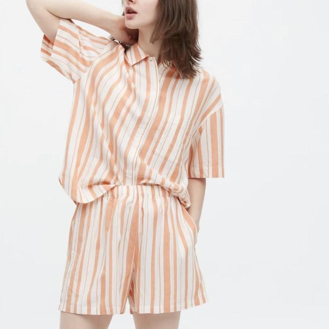 Uniqlo orange striped pyjamas RRP £29.90 Size XS... - Depop