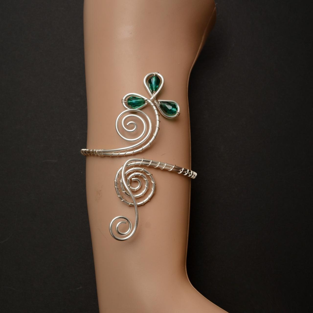 Silver arm cuff , swirl design upper arm cuff... - Depop