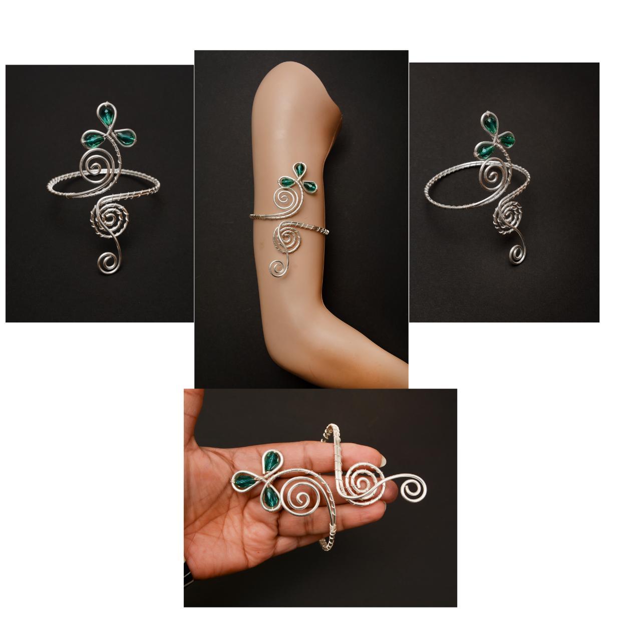 Silver arm cuff , swirl design upper arm cuff... - Depop