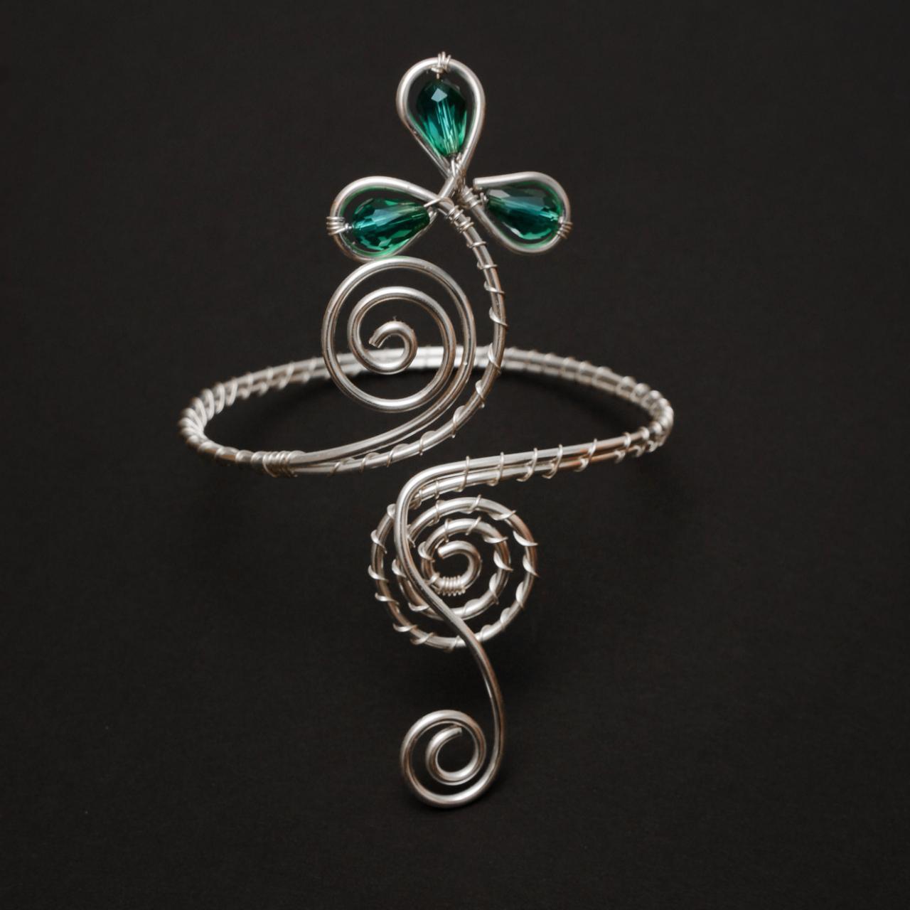 Silver arm cuff , swirl design upper arm cuff... - Depop