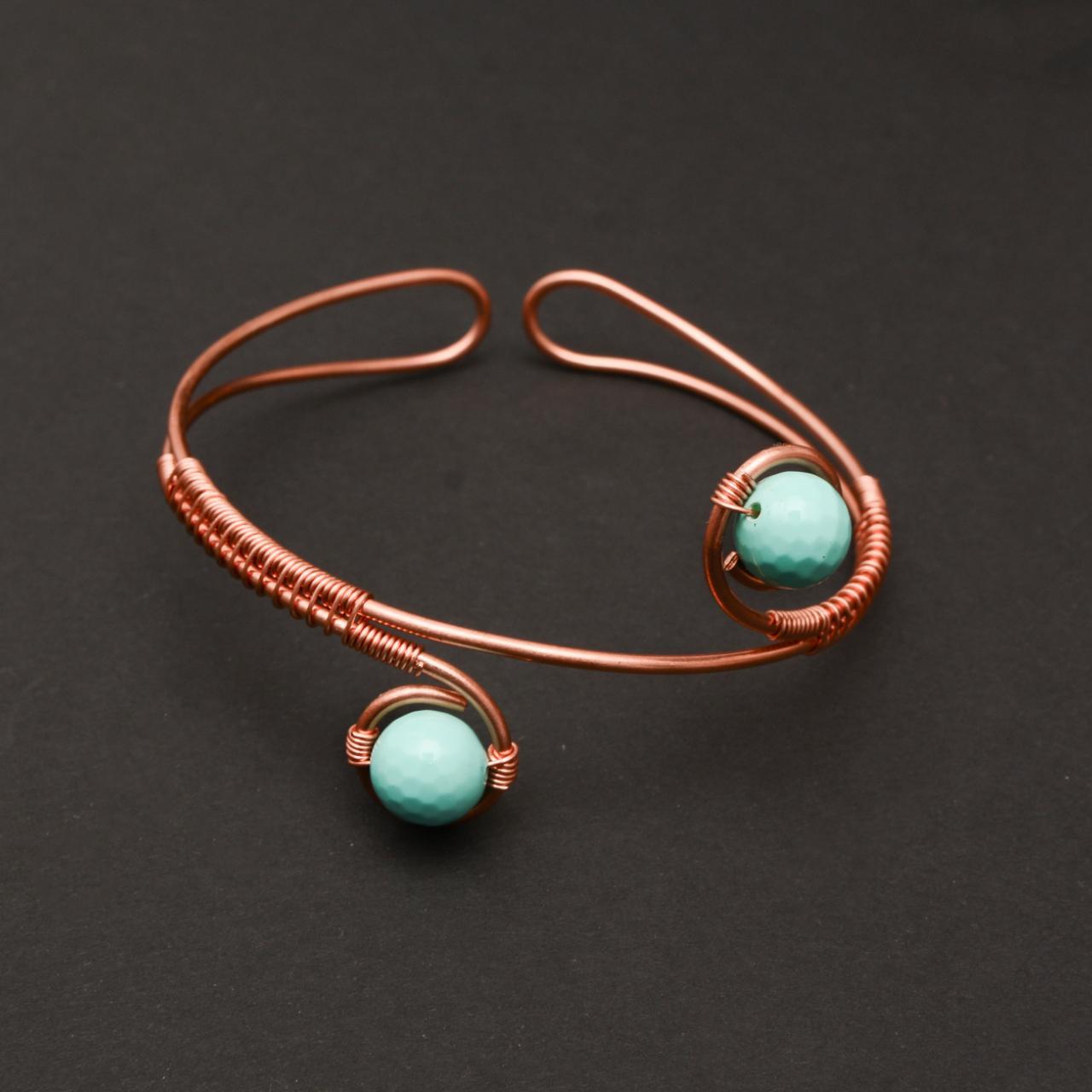 Handmade copper wire arm cuff. Light turquoise shell... - Depop