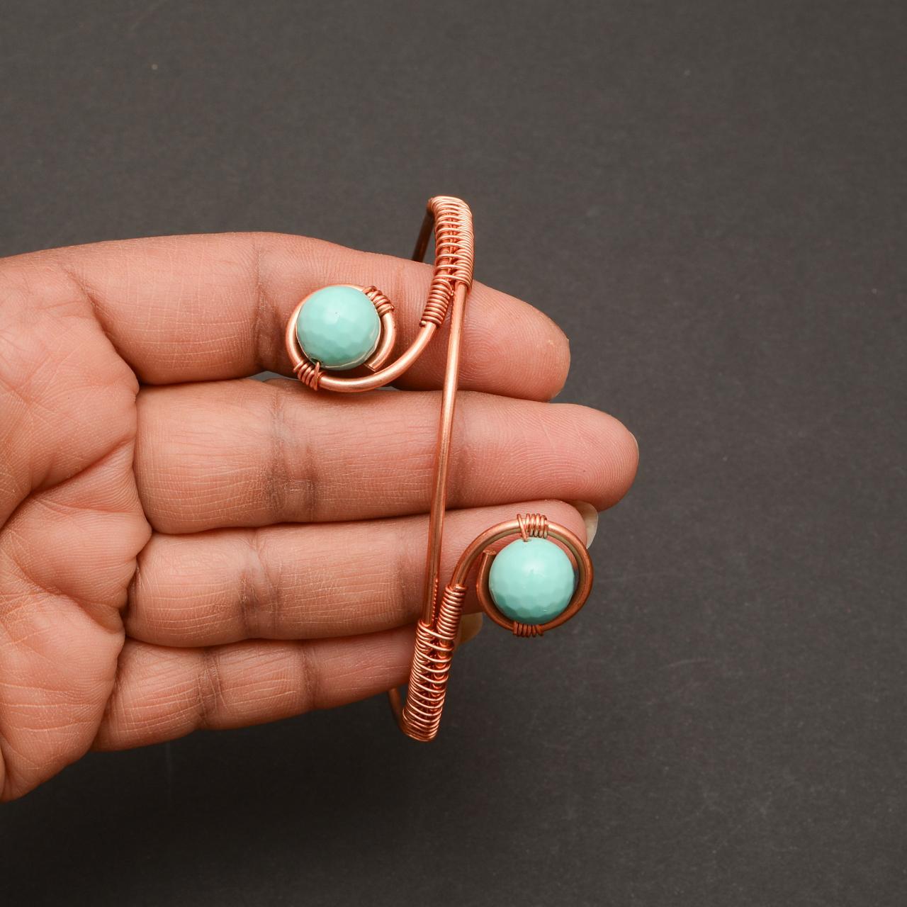 Handmade copper wire arm cuff. Light turquoise shell... - Depop