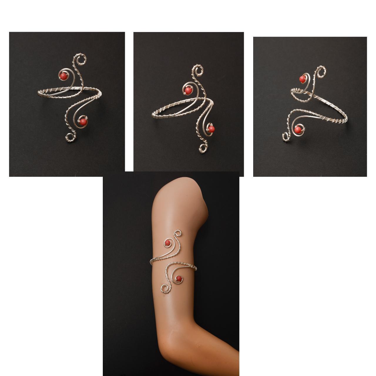 The Silver Plated Arm Cuff with Pink Strawberry... - Depop