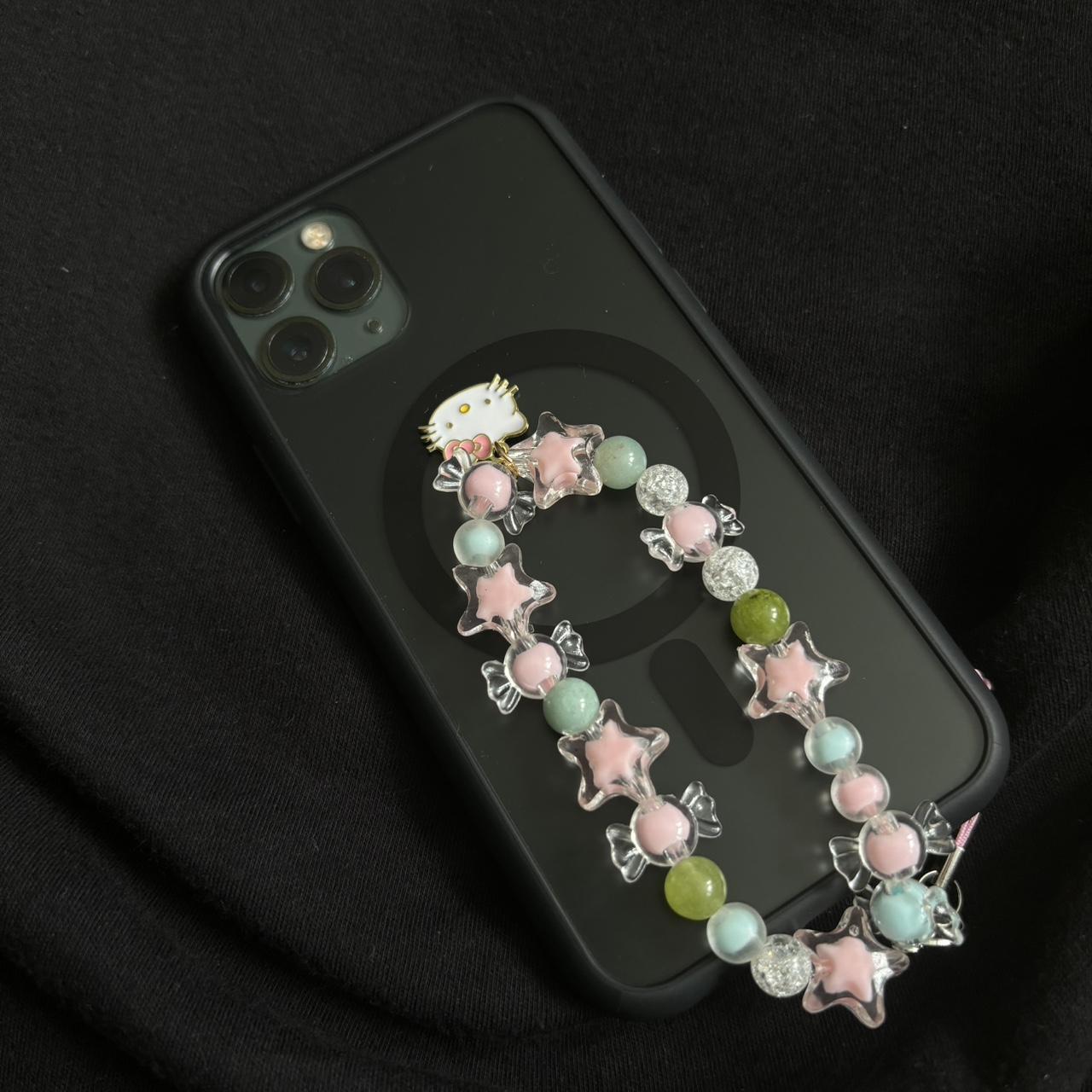 Handmade hello kitty phone charm with beads,... - Depop