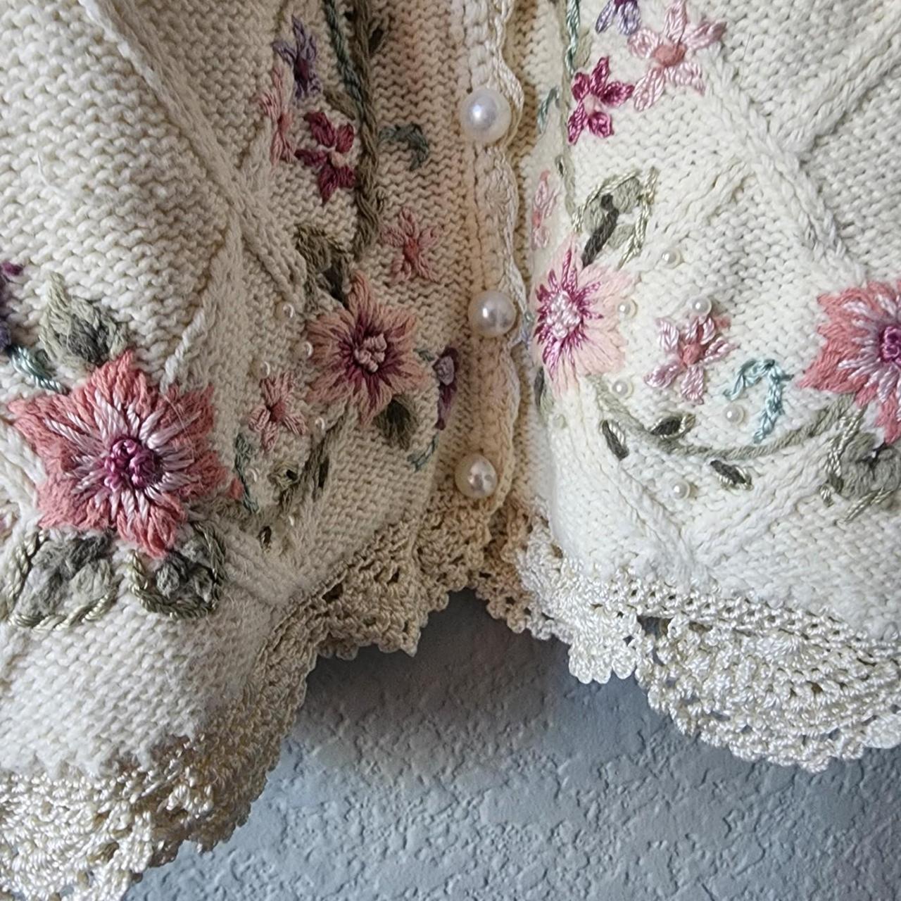 Vintage flower embroidered cardigan SUPER RARE... | Depop