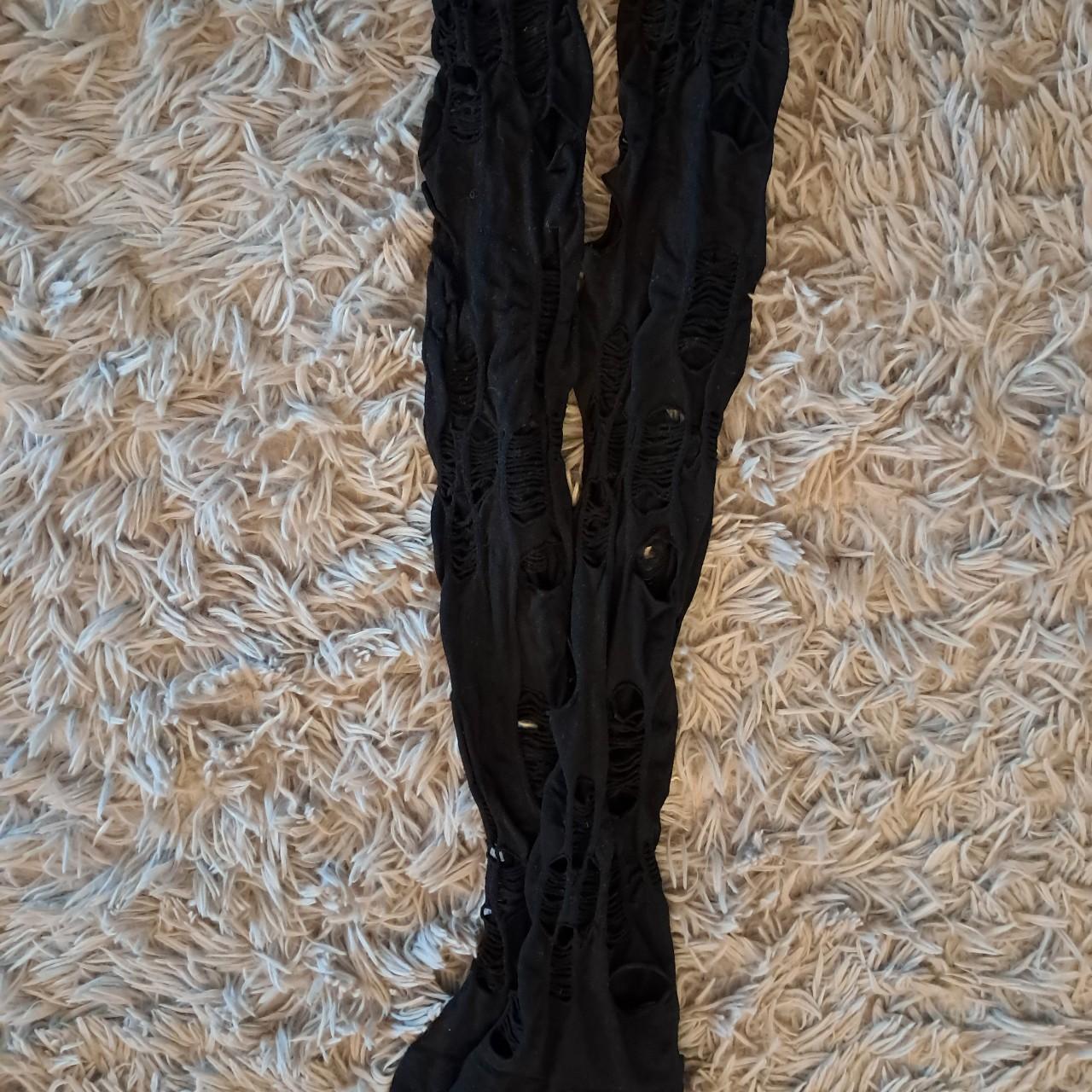 Black thigh high distressed stockings tights They... | Depop