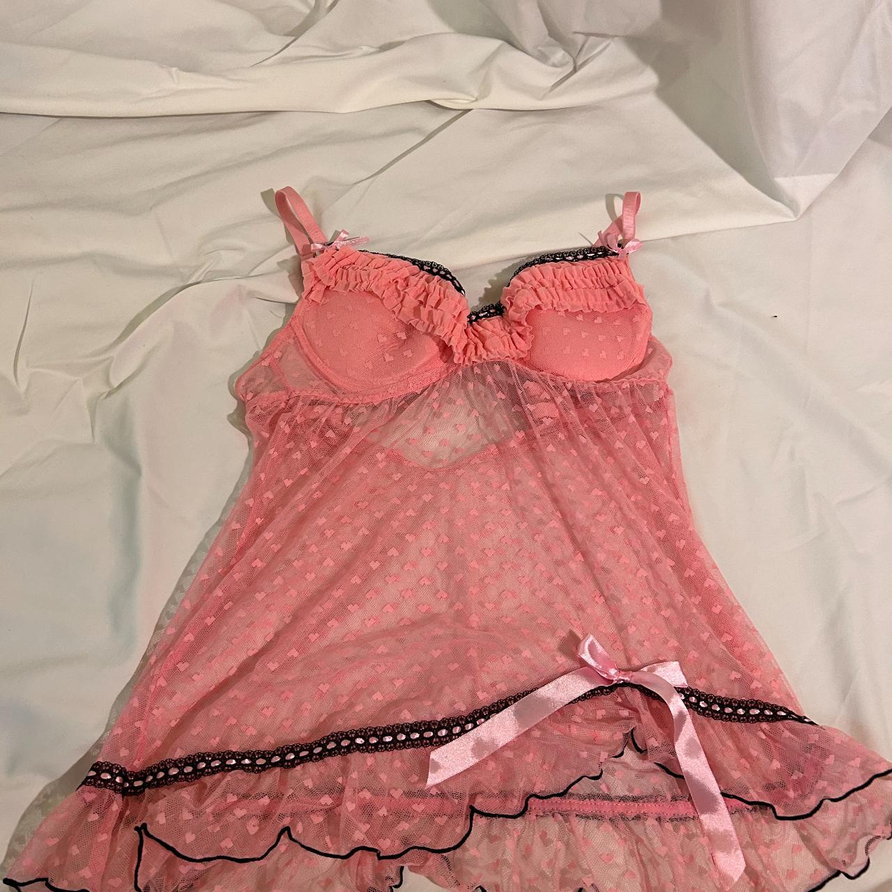 pink hearts vintage lingerie top with pink bow - Depop