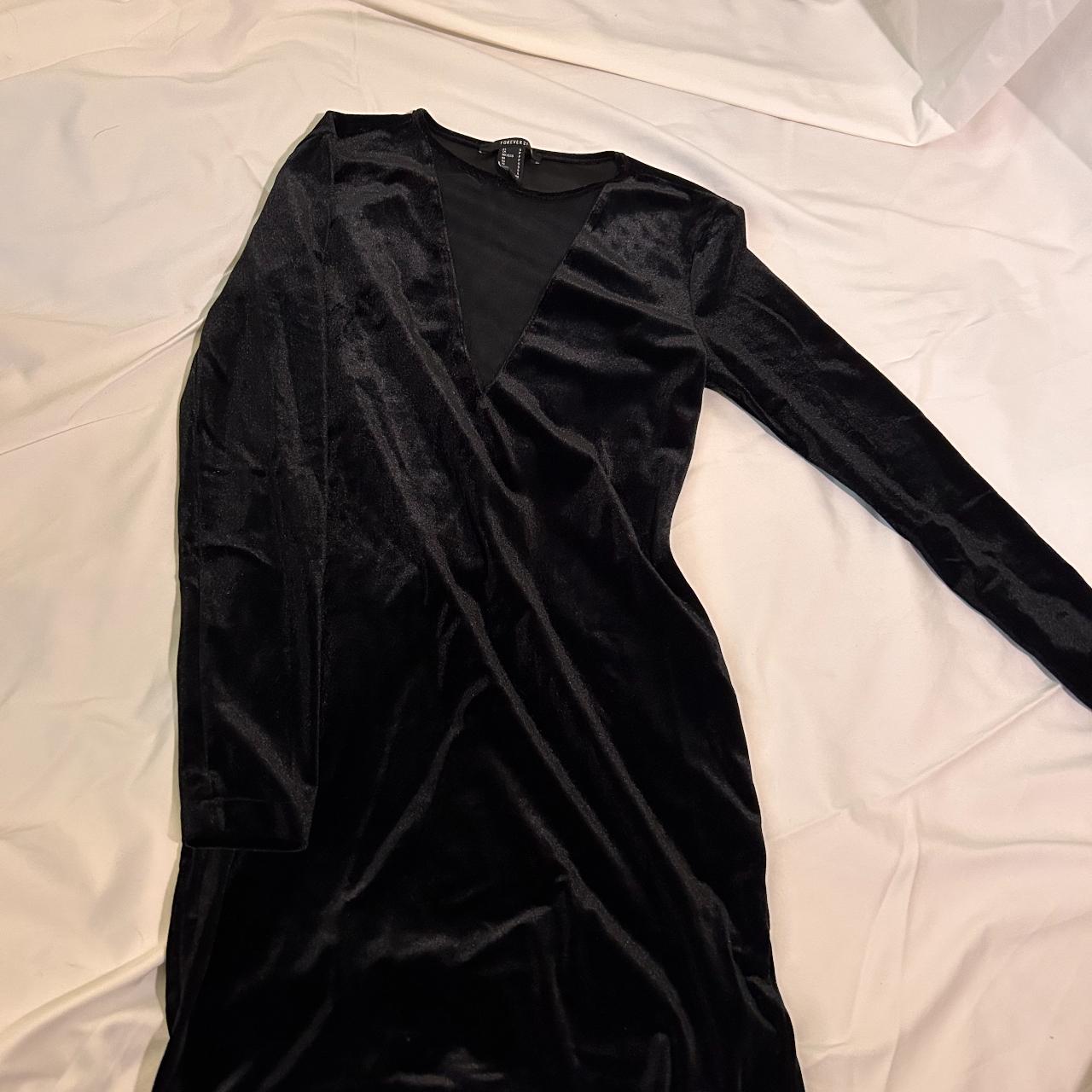 mesh v neck black velvet bodycon long sleeve mini dress - Depop