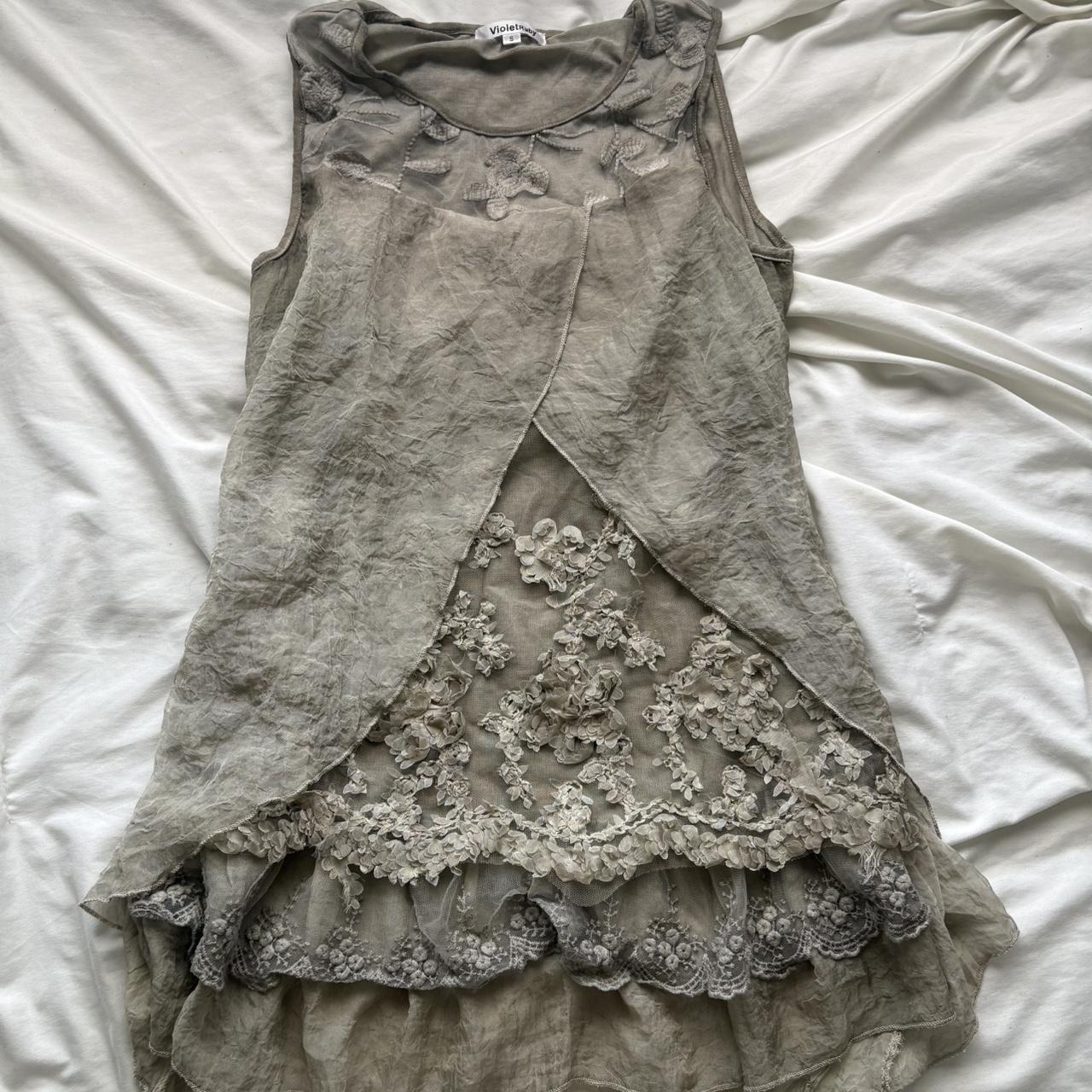Whimsy Grey lace tiered top ~ long tank, would be... | Depop