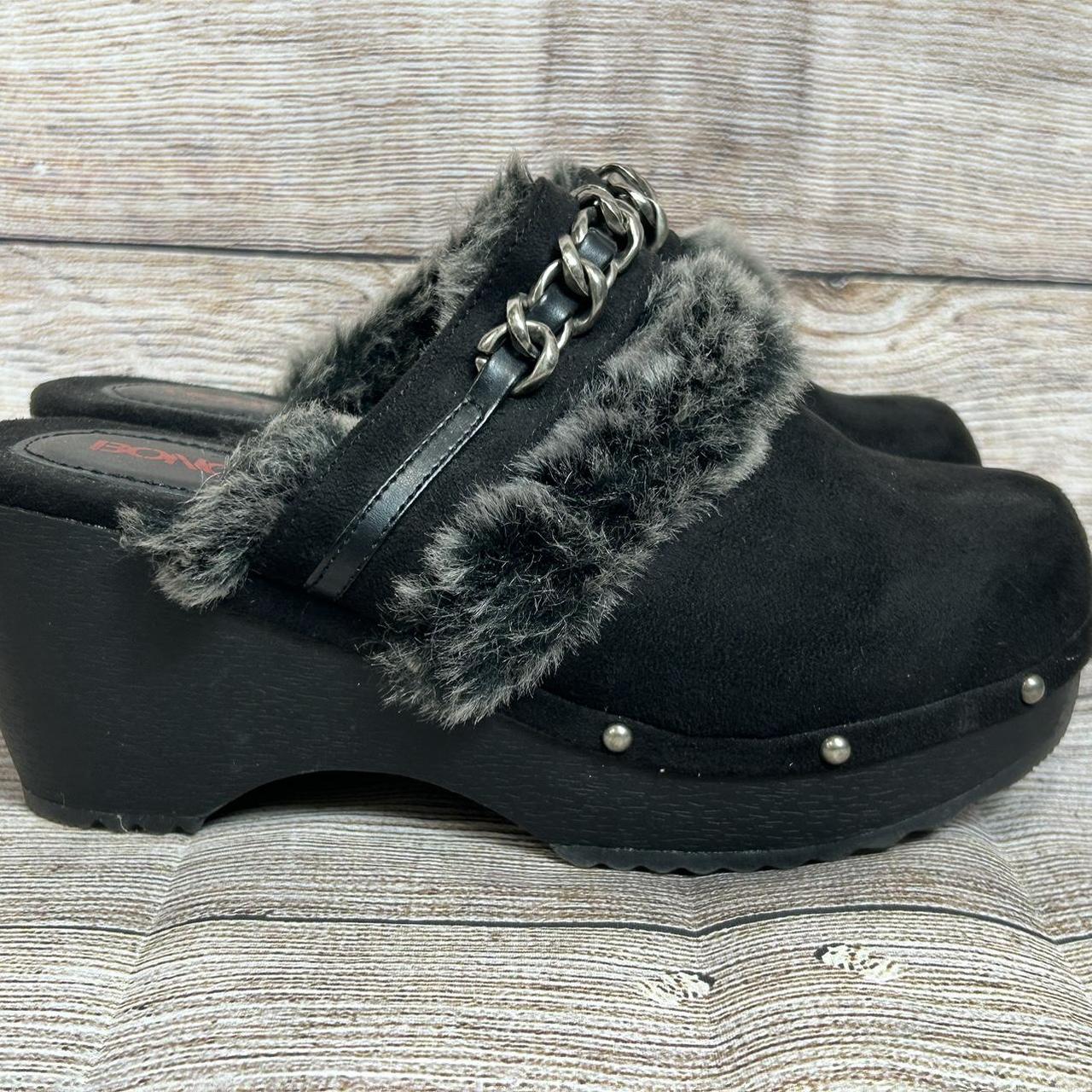 Women’s Y2K Black Bongo Furry Studded Clogs. Size 7.5 - Depop