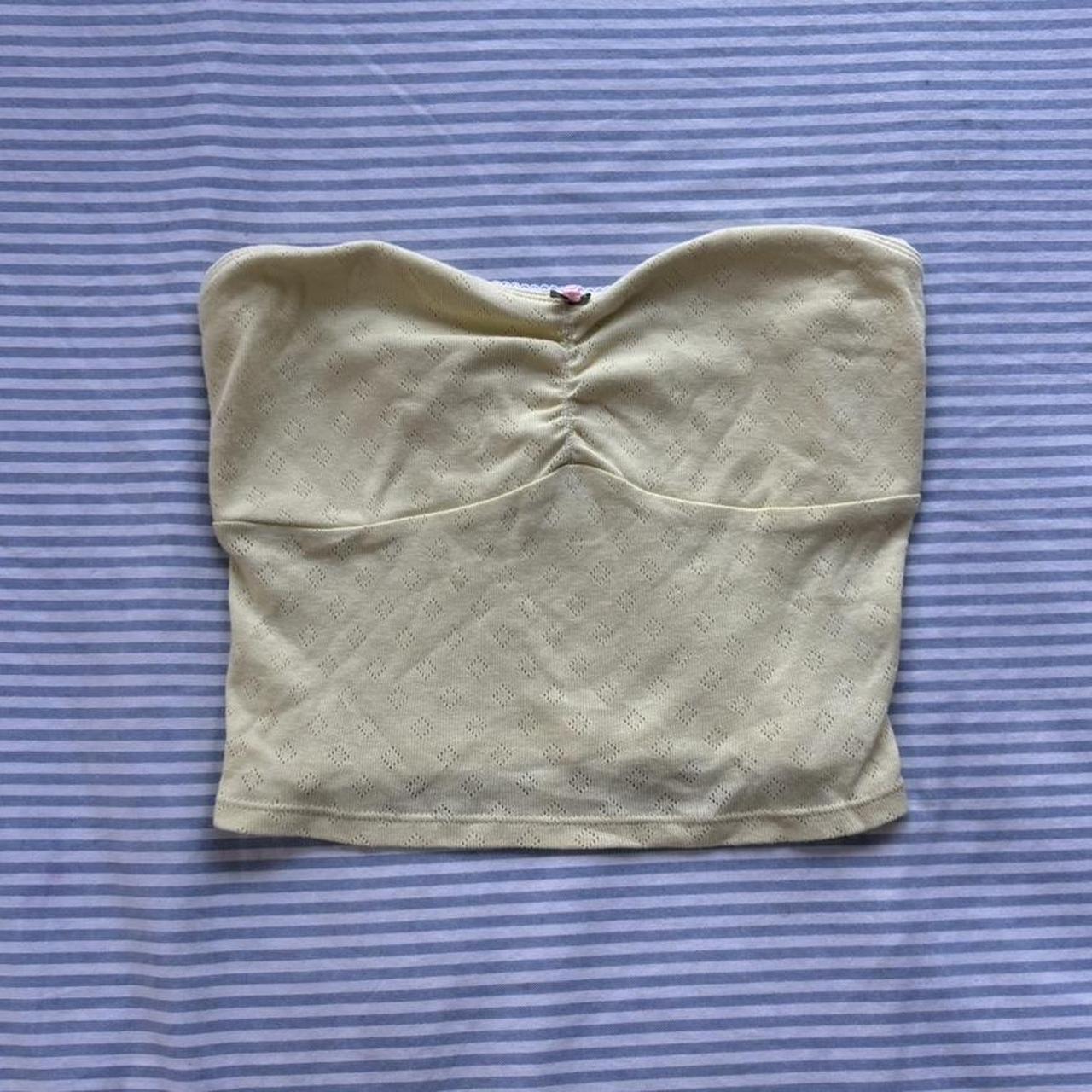 pacsun yellow eyelet tube top with pink rose on it.... - Depop
