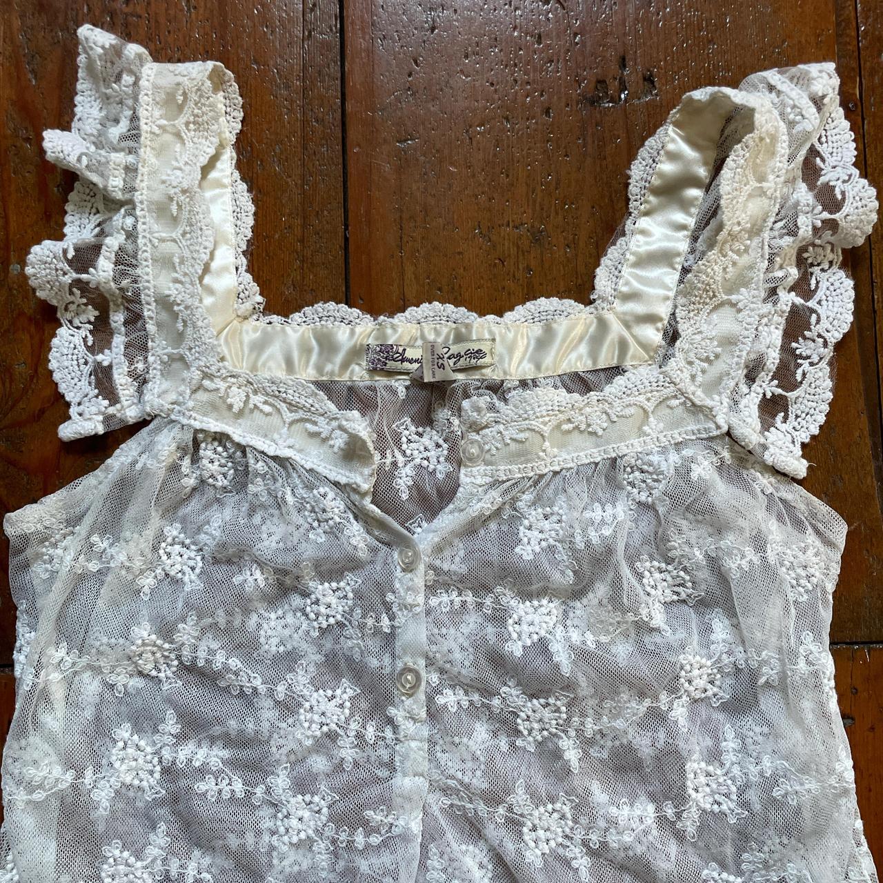 Y2K American Rag Sheer Lace Babydoll Top Ivory... - Depop