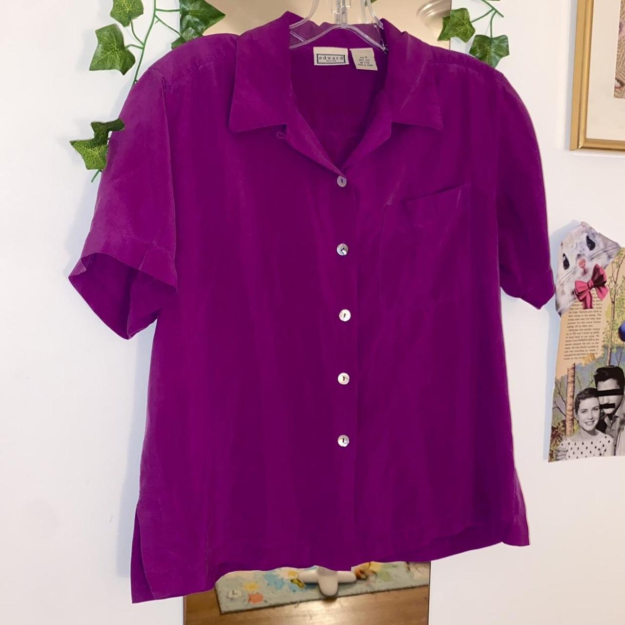 100% real silk vintage purple button up. beautifully... - Depop
