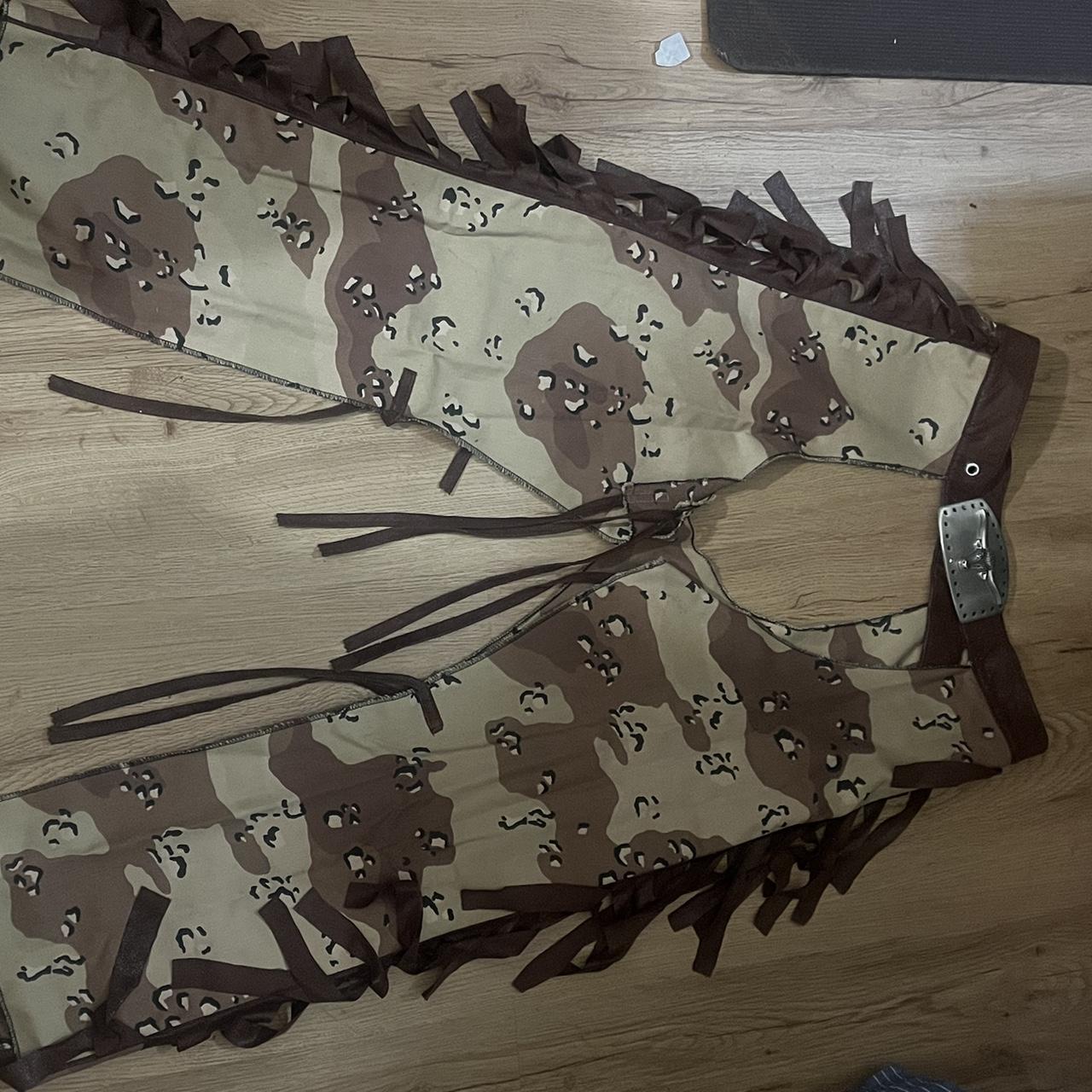 Brown and tan camo western chaps with silver... - Depop