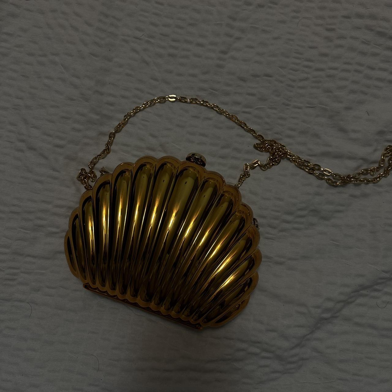 Gold shell clutch bag with chain strap pretty... | Depop