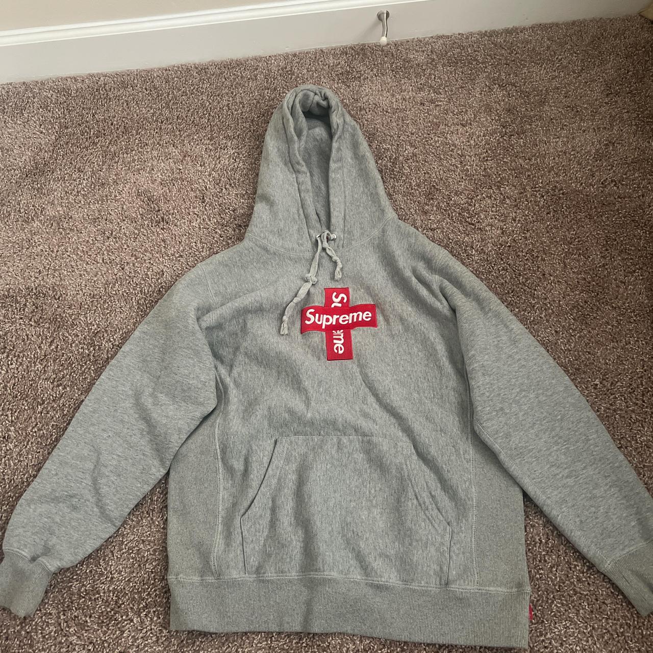 supreme grey double box logo hoodie - Depop