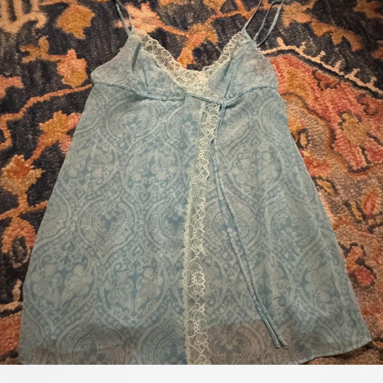Victoria's Secret vintage blue lace slip top medium... | Depop