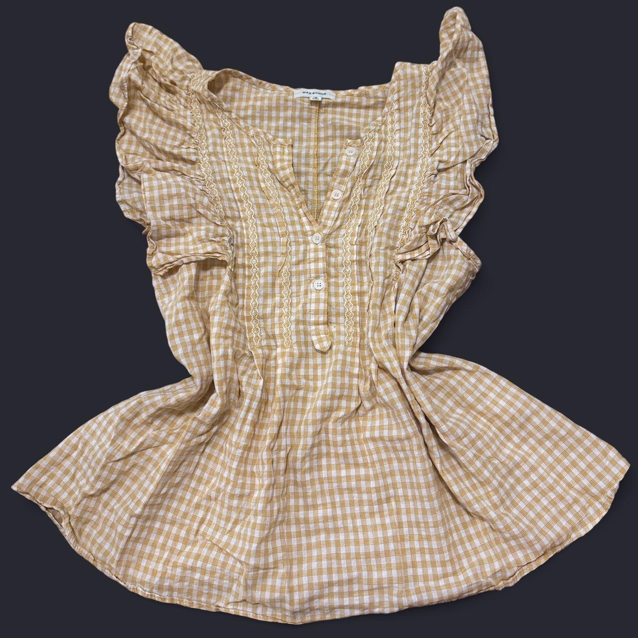 Yellow Gingham Ruffle Blouse . Tagged Size... | Depop