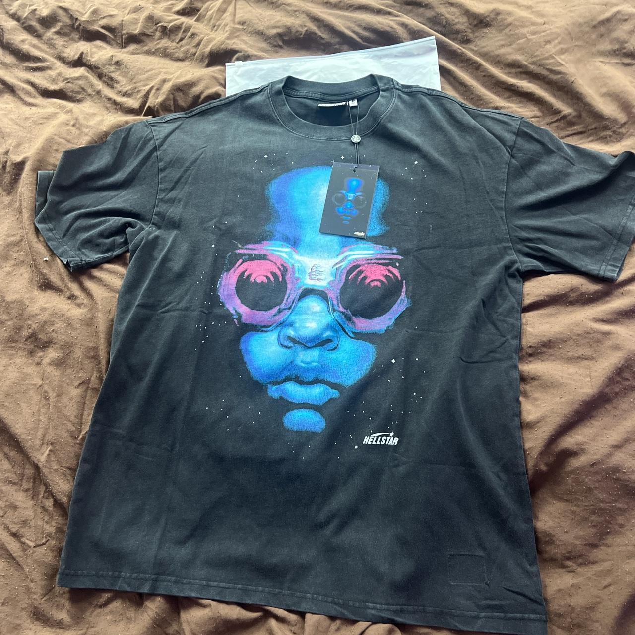 Hellstar black and blue goggles t-shirt #streetwear... | Depop
