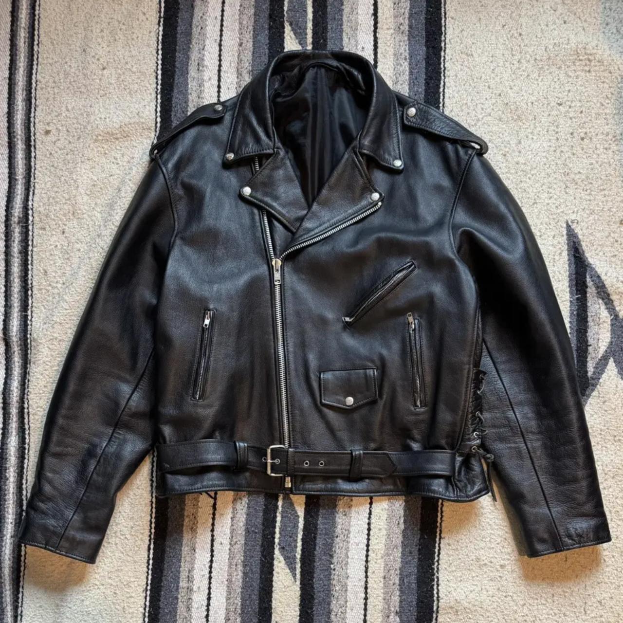 Vintage Interstate Leather Biker Jacket Free... | Depop