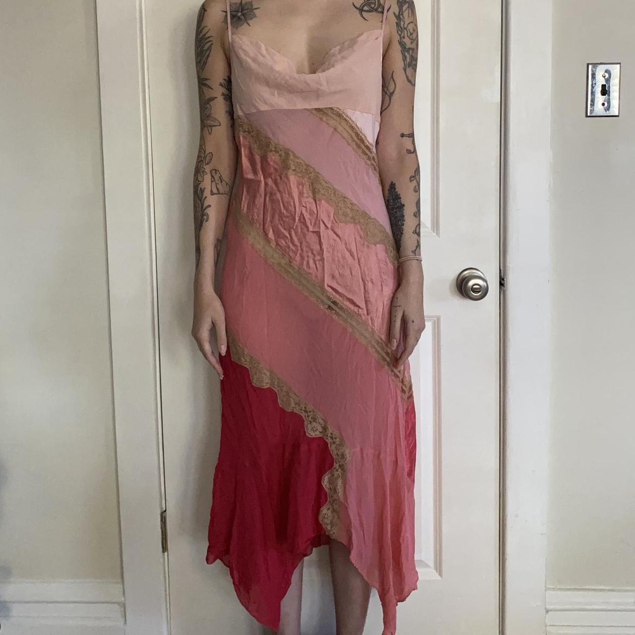 Rare 2002 pink ombré layered 100% silk slip dress by... - Depop
