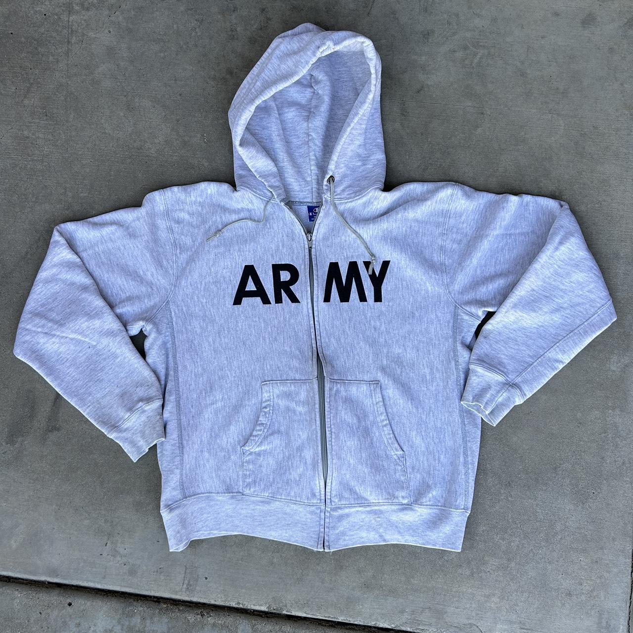 Vintage 90s Champion Army Zip Up Hoodie Size: L A... - Depop