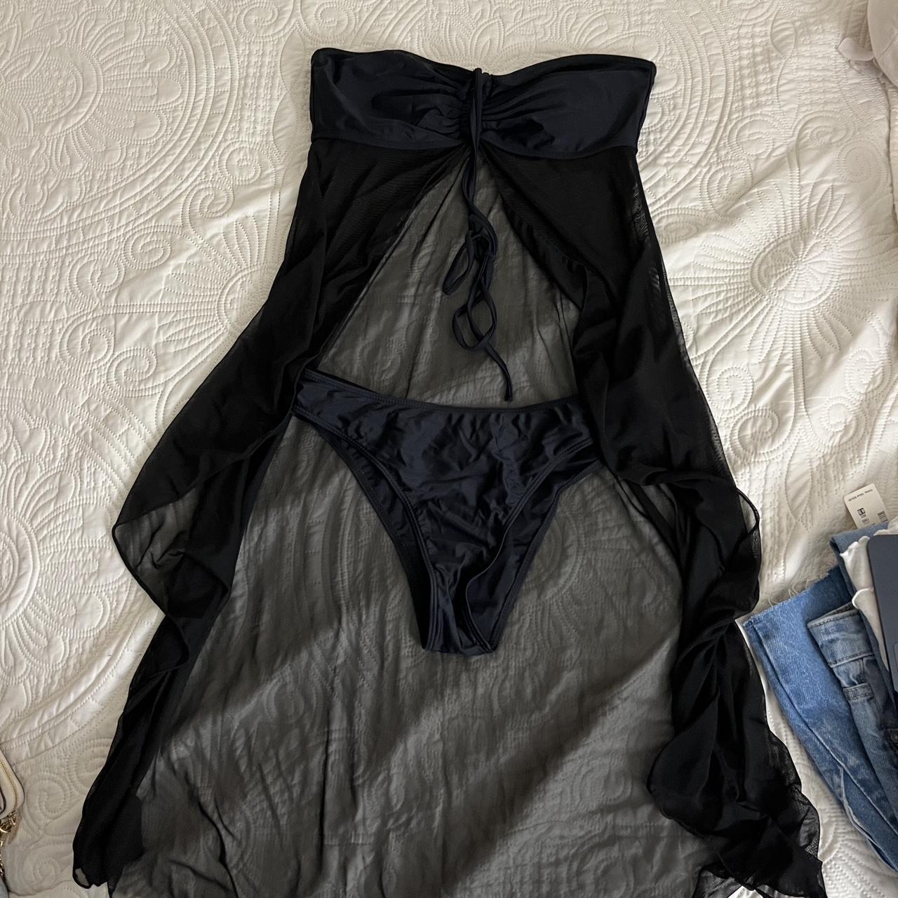 Black mesh cover up attached to top and bottom... | Depop