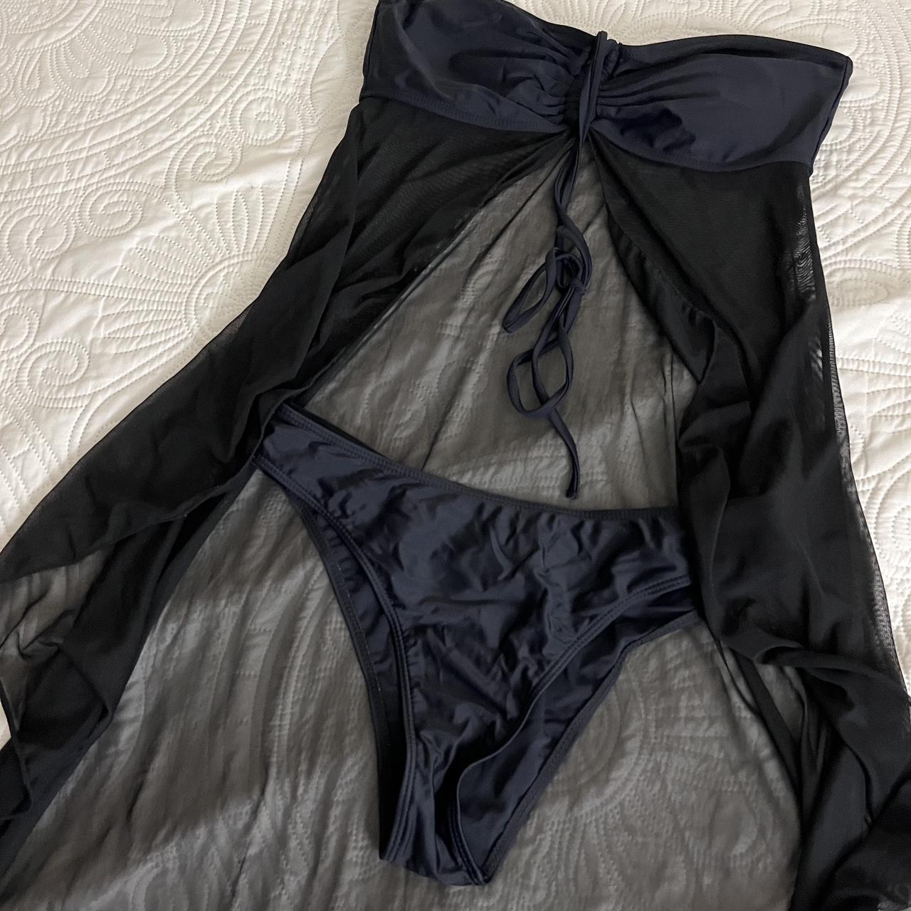 Black mesh cover up attached to top and bottom... | Depop