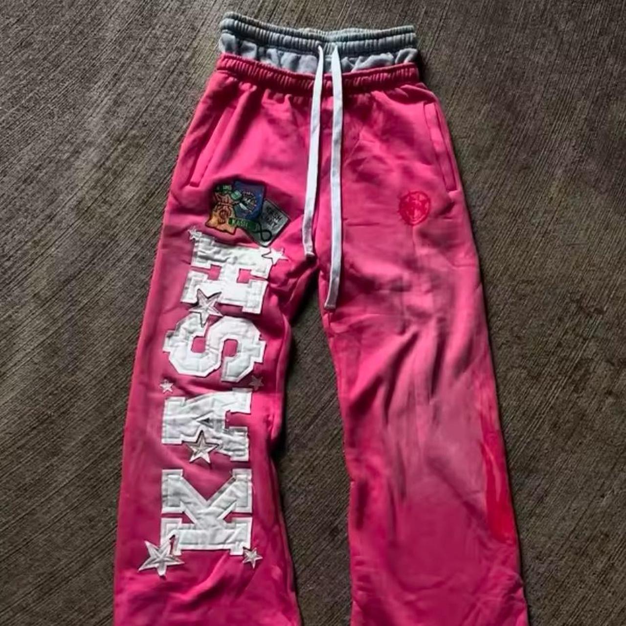 Y2K baggy layered stacked pink sweats - Depop