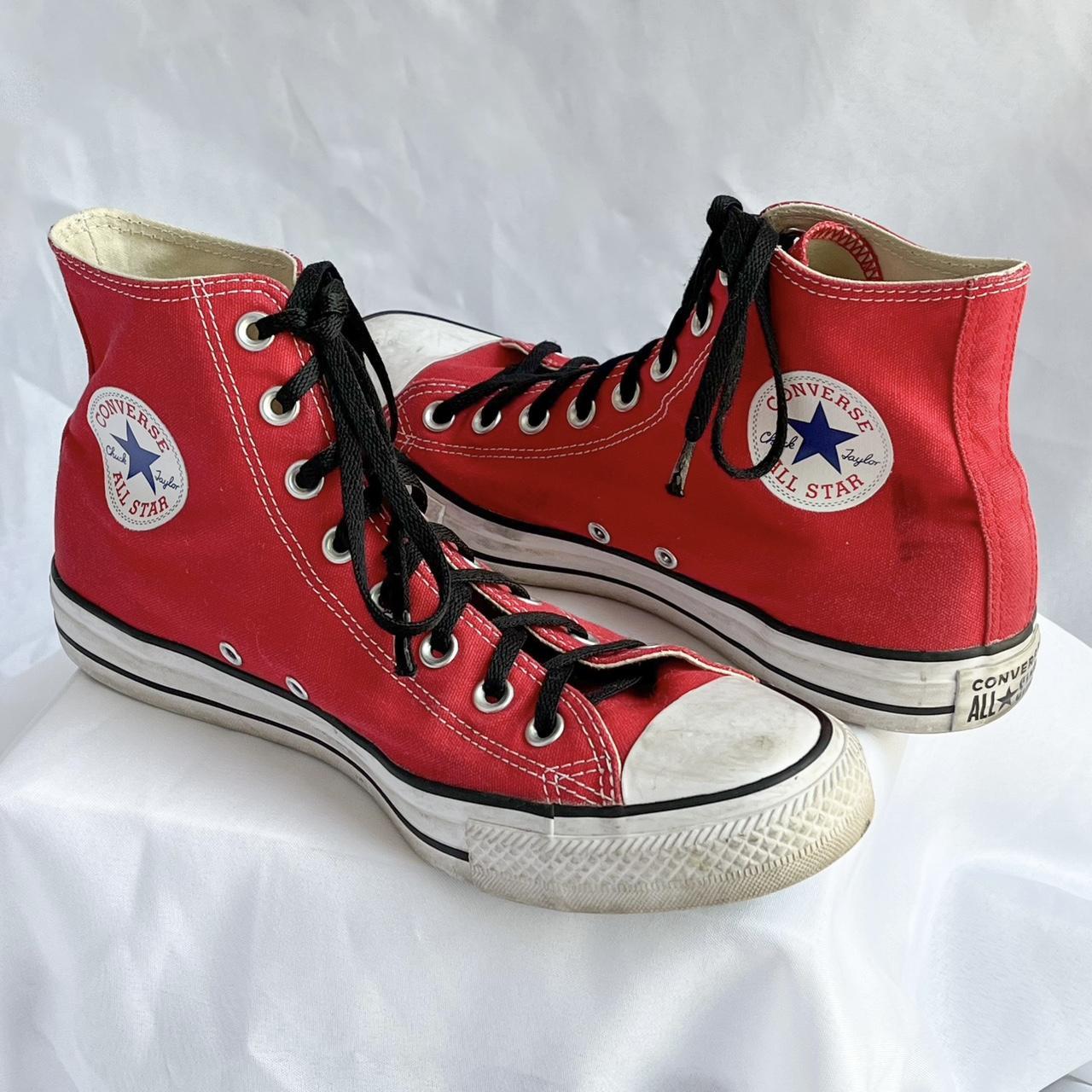 Converse All-Star Hi-Top Chucks Color: Red Size: 9M... - Depop