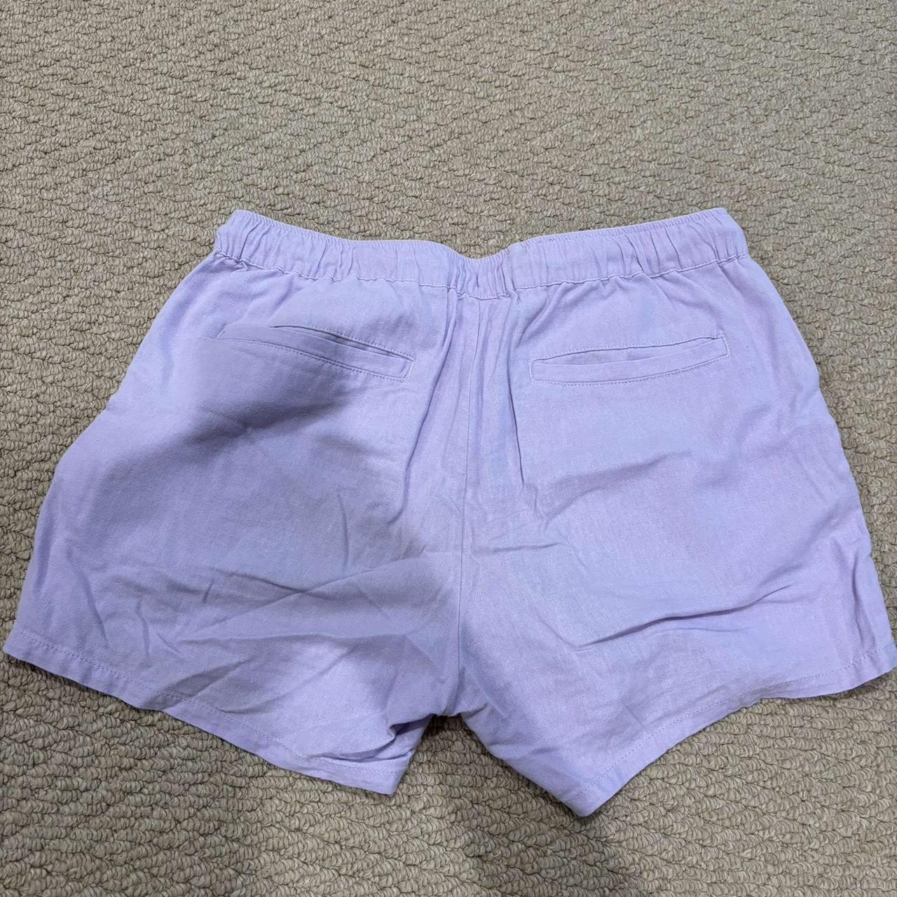 5 inch inseam violet shorts with small paint stain - Depop
