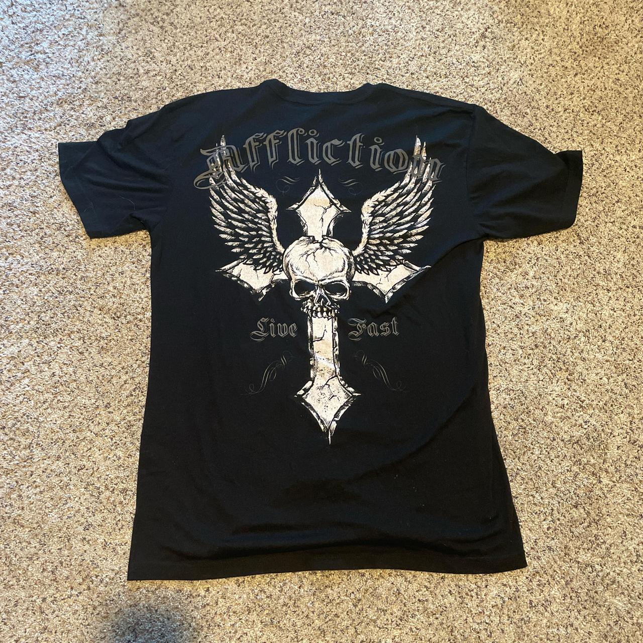 Black Affliction graphic tee with skull and cross... - Depop