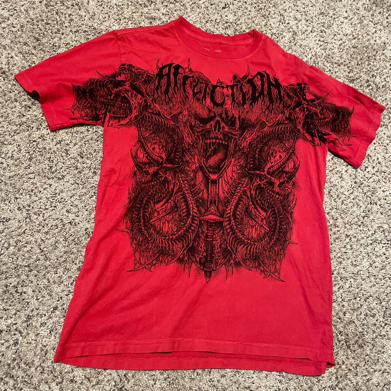 Red Affliction shirt with black graphic #skater | Depop