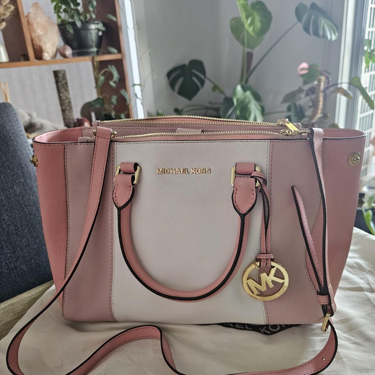 Michael kors pink and white handbag. Lightly used... - Depop