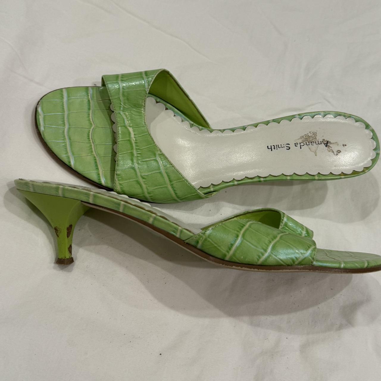 Lime Green Leather Kitten Heels 70s Vintage Mule Depop