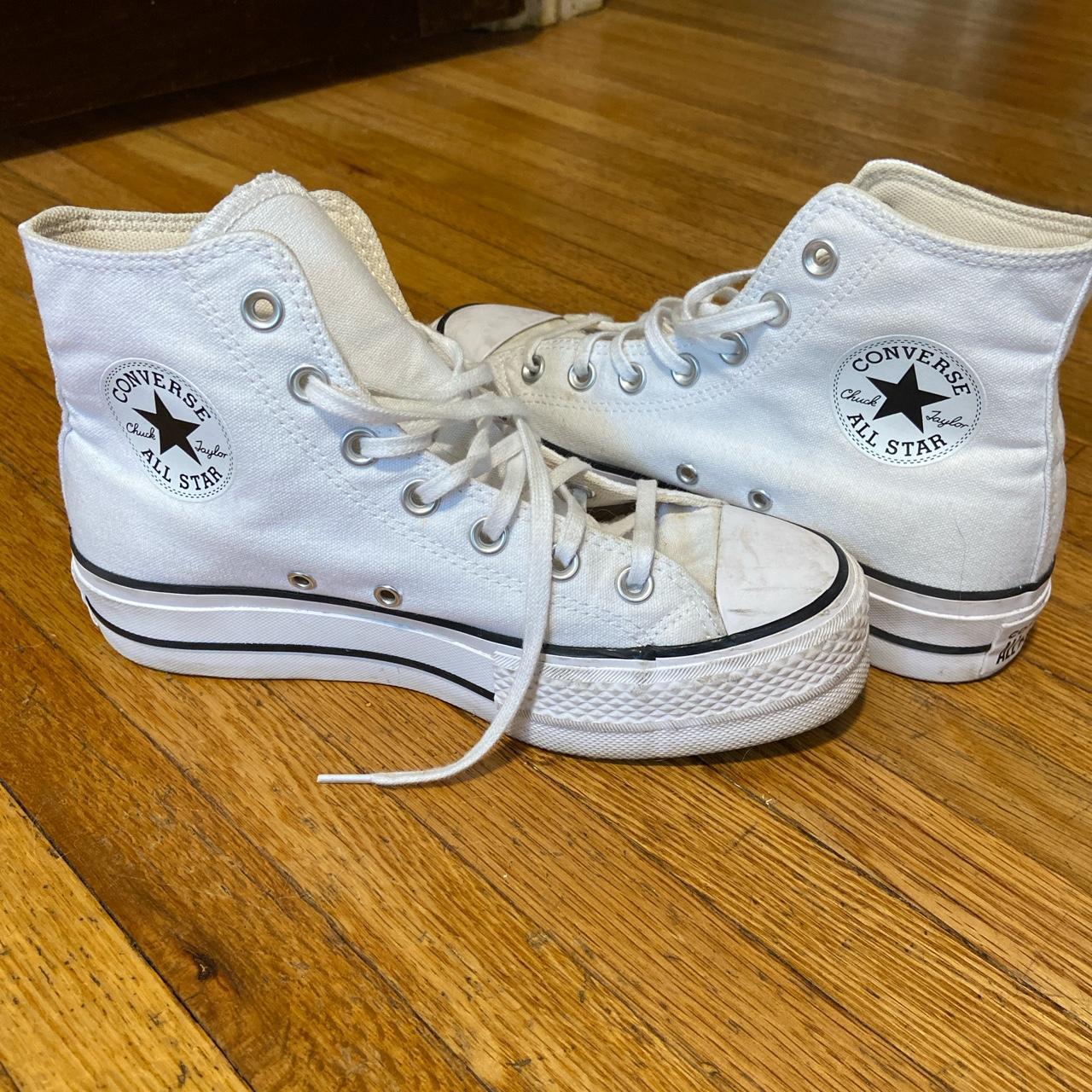 Barely used white platform high top Converse All... - Depop