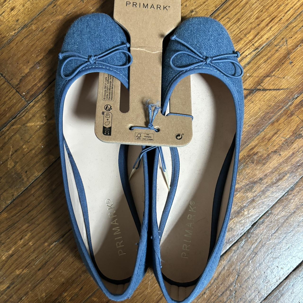Blue Primark ballet flats with bow detail #balletshoes - Depop